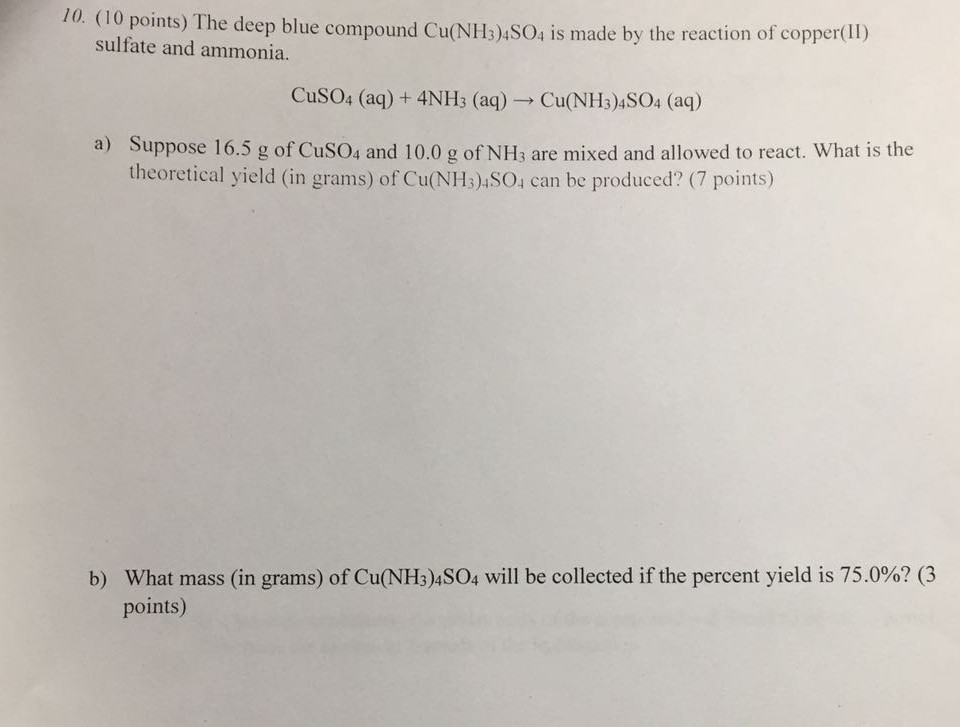 Solved points) The deep blue compound Cu(NHs)4SO, is made by | Chegg.com