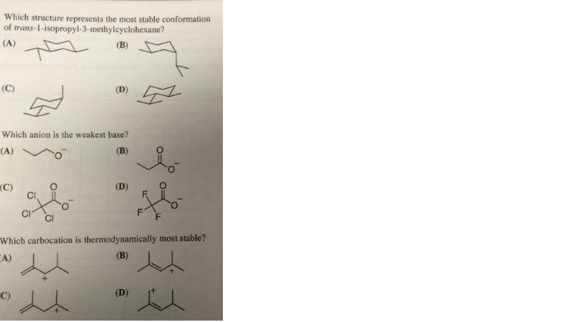 Solved Which structure represents the most stable | Chegg.com