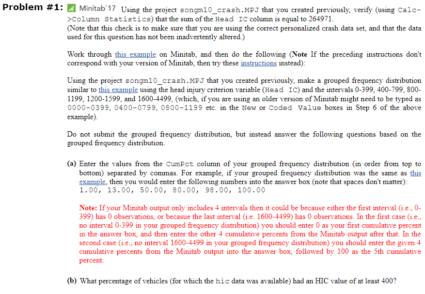 Solved Problem #1 :-Minitab 17 Using the project songm10 | Chegg.com