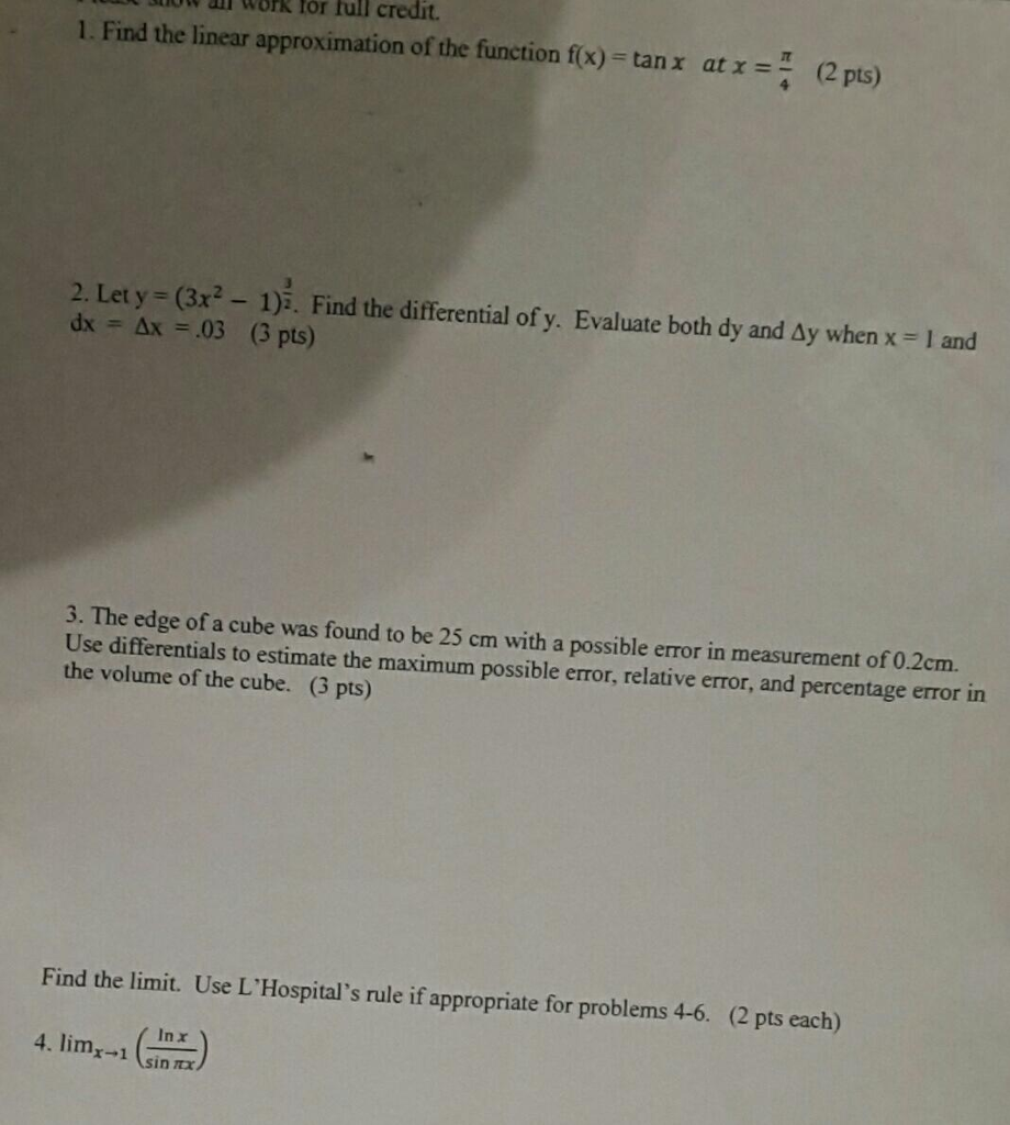 Solved Find The Linear Approximation Of The Function F X