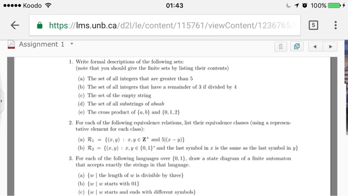Solved Write formal descriptions of the following sets: | Chegg.com