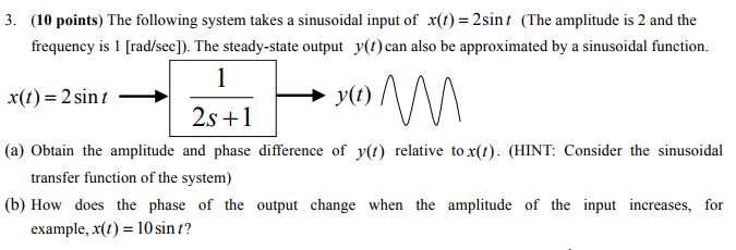 Solved (10 points) The following system takes a sinusoidal | Chegg.com