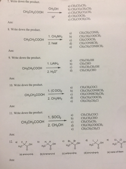 Solved 7. Write down the product. a) CH3CO2CH3 CH3OH b) | Chegg.com