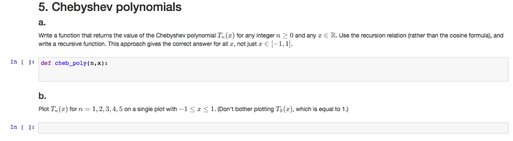Solved 5. Chebyshev polynomials a. Write a function that | Chegg.com