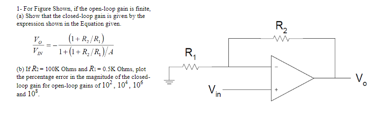 Solved 1- For Figure Shown, if the open-loop gain is finite, | Chegg.com