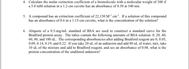 Solved Calculate The Molar Extinction Coefficient Of A