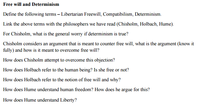 Free will and Determinism Define the following terms | Chegg.com
