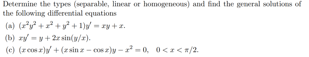 Solved Determine the types (separable, linear or | Chegg.com