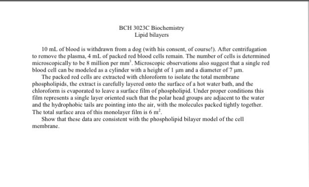 Solved 10 mL of blood is withdrawn from a dog (with his | Chegg.com