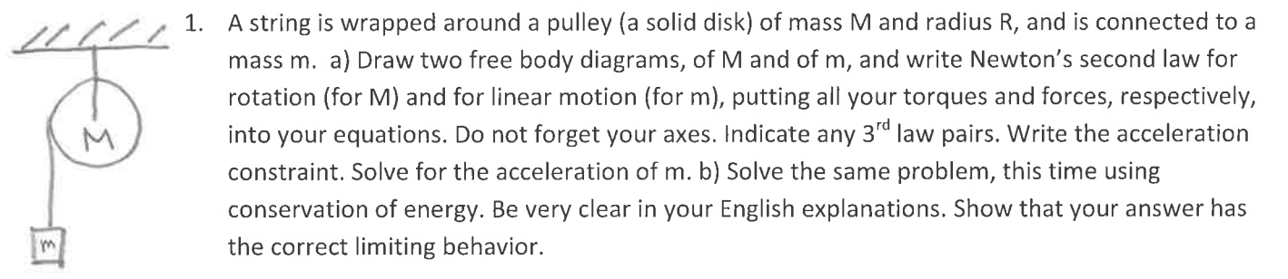 Solved A string is wrapped around a pulley (a solid disk) of | Chegg.com