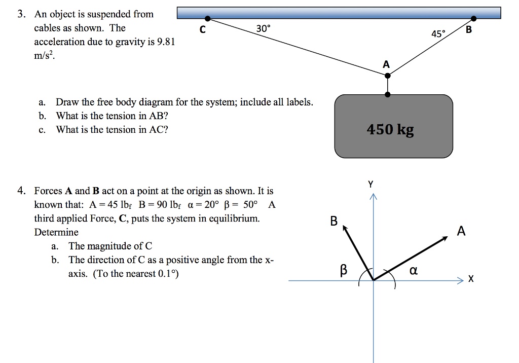 Solved An object is suspended from cables as shown. The | Chegg.com