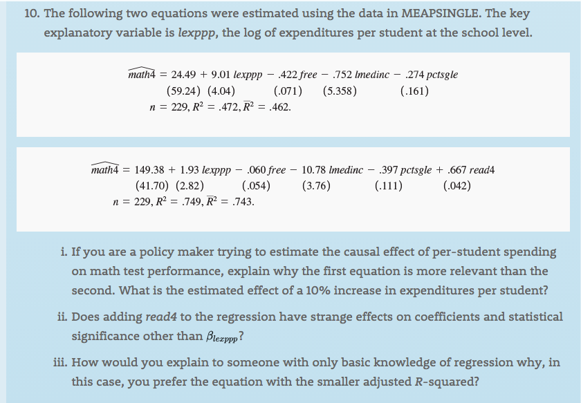 Solved The following two equations were estimated using the | Chegg.com