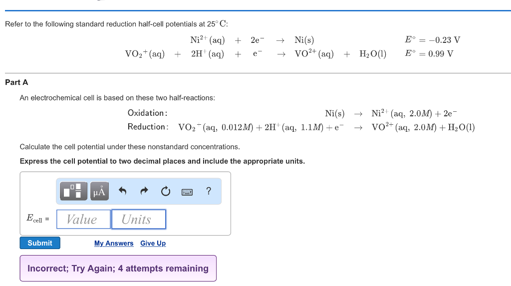 Solved Refer to the following standard reduction half-cell | Chegg.com