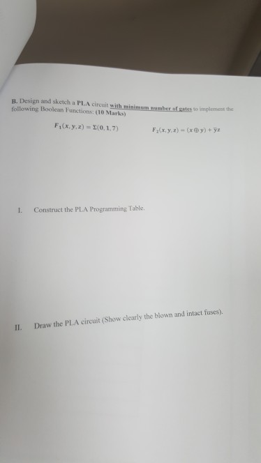 Solved B. Design and sketch a PL.A circuit with minimum | Chegg.com