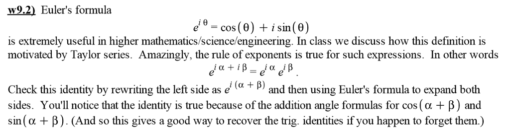 Solved Euler's formula e^i theta = cos (theta) + i sin | Chegg.com