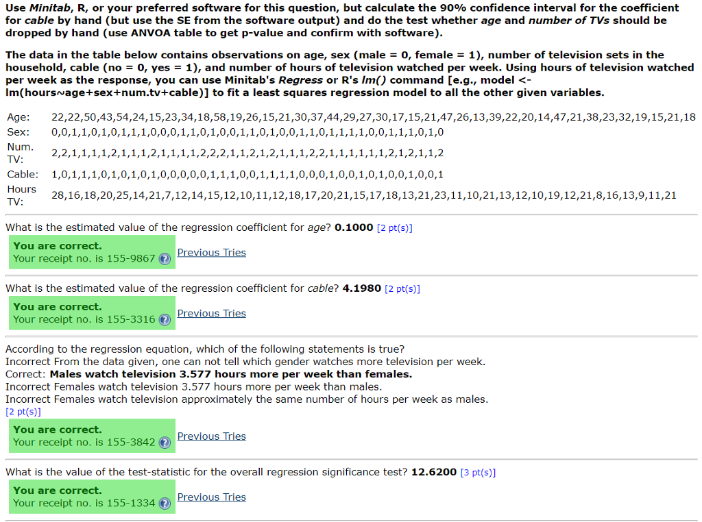 Solved Use Minitab, R, or your preferred software for this | Chegg.com