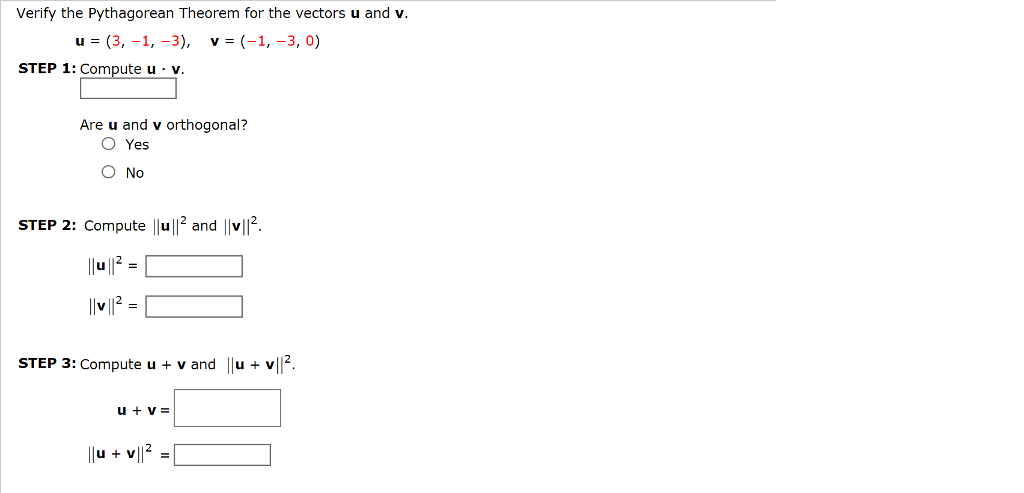 Solved Verify the Pythagorean Theorem for the vectors u and | Chegg.com