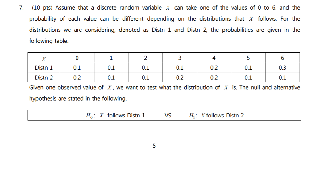 Solved 7. (10 pts) Assume that a discrete random variable X | Chegg.com