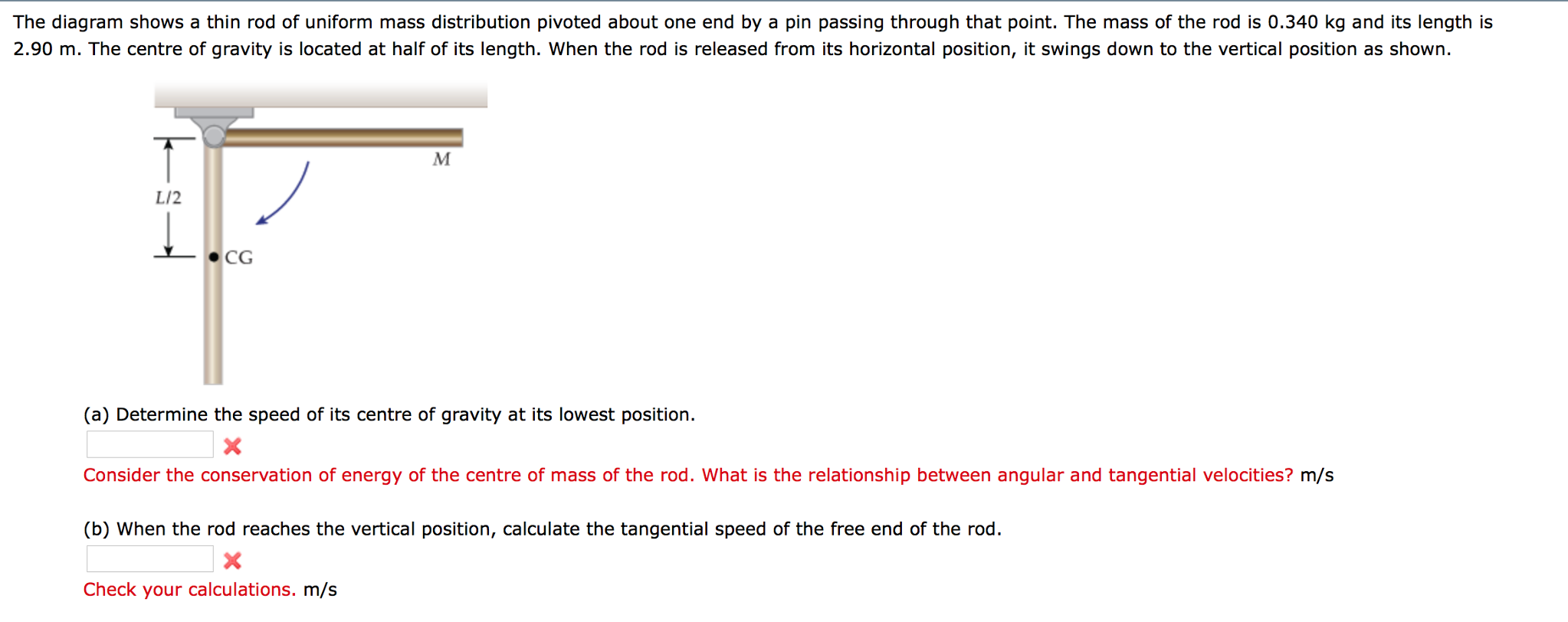 Solved The diagram shows a thin rod of uniform mass | Chegg.com