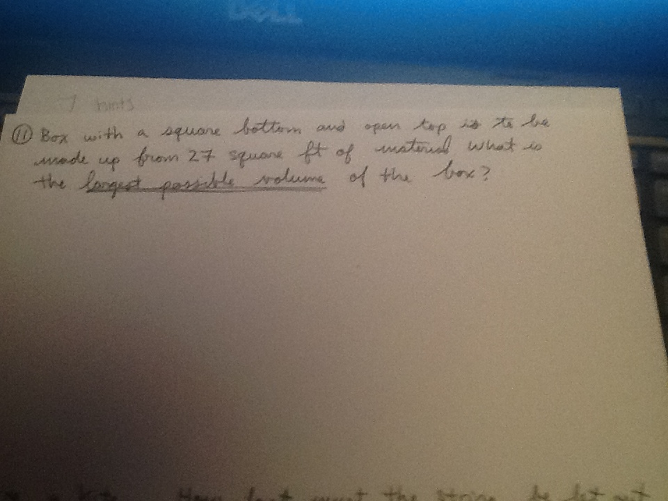 Solved 11. Box with a square bottom and open top is to be | Chegg.com