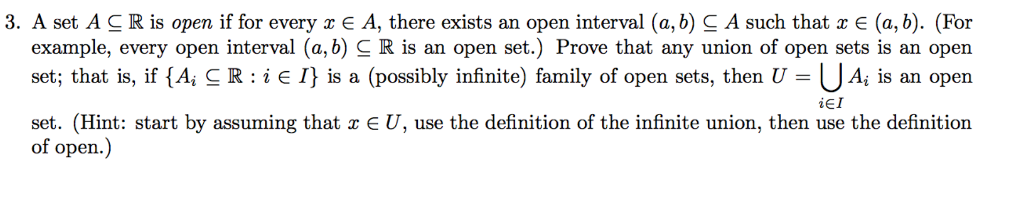 Solved A set A Subsetequalto R is open if for every x | Chegg.com