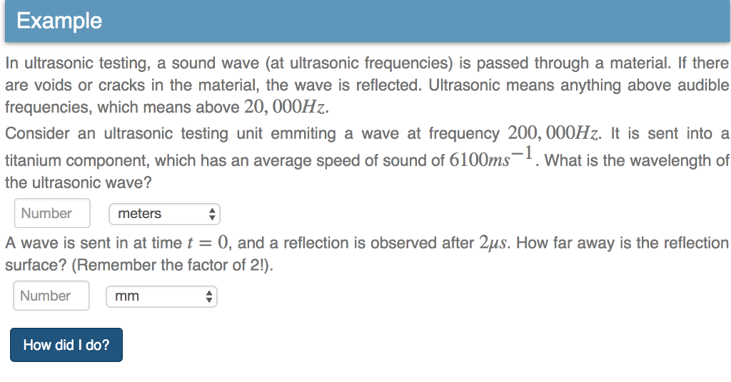 Solved Example In ultrasonic testing, a sound wave (at | Chegg.com