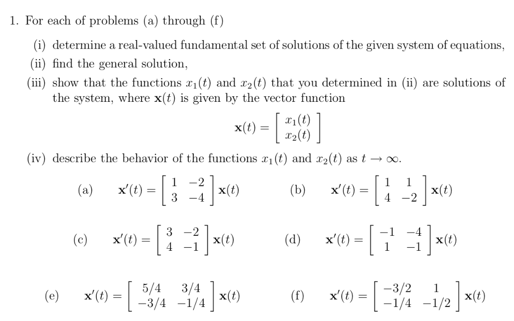 Solved 1. For each of problems (a) through (f) (i) determine | Chegg.com