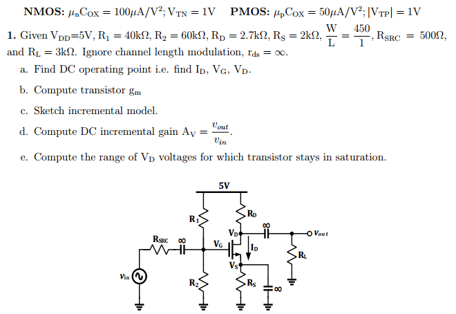 Solved NMOS: μ.cox = 100,1A/V2.VTN = 1V PMOS: μ, Cox = | Chegg.com
