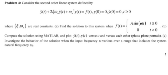 Solved Consider the second order linear system defined by | Chegg.com