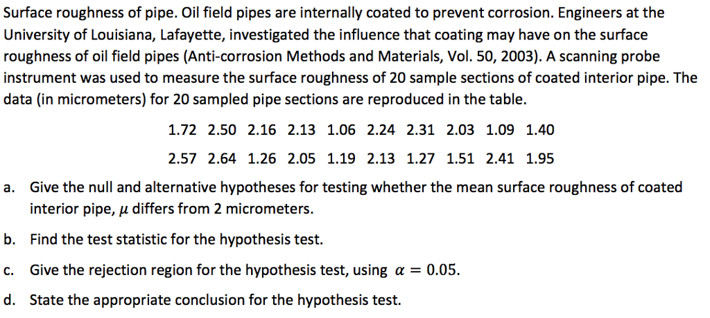 Solved Surface roughness of pipe. Oil field pipes are | Chegg.com
