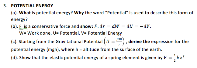 Solved 3. POTENTIAL ENERGY (a). What is potential energy? | Chegg.com