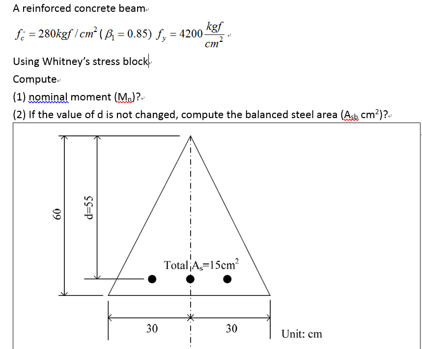 Solved A reinforced concrete beam 1-280kgf/cn(B = 0.85) | Chegg.com
