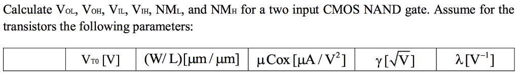 Calculate VOL, VoH, VIL, VIH, NML, and NMH for a two | Chegg.com