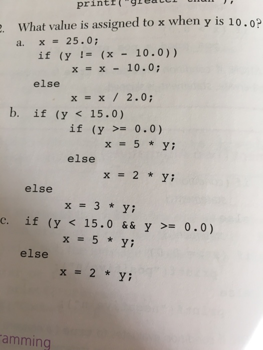 Solved What Value Is Assigned To X When Y Is 10 0 X 2 Chegg
