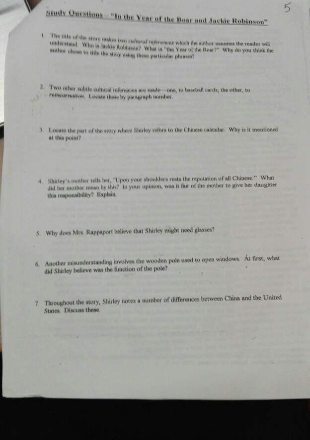 FROM IN THE YEAR OF THE BOAR AND JACKIE ROBINSON | Chegg.com