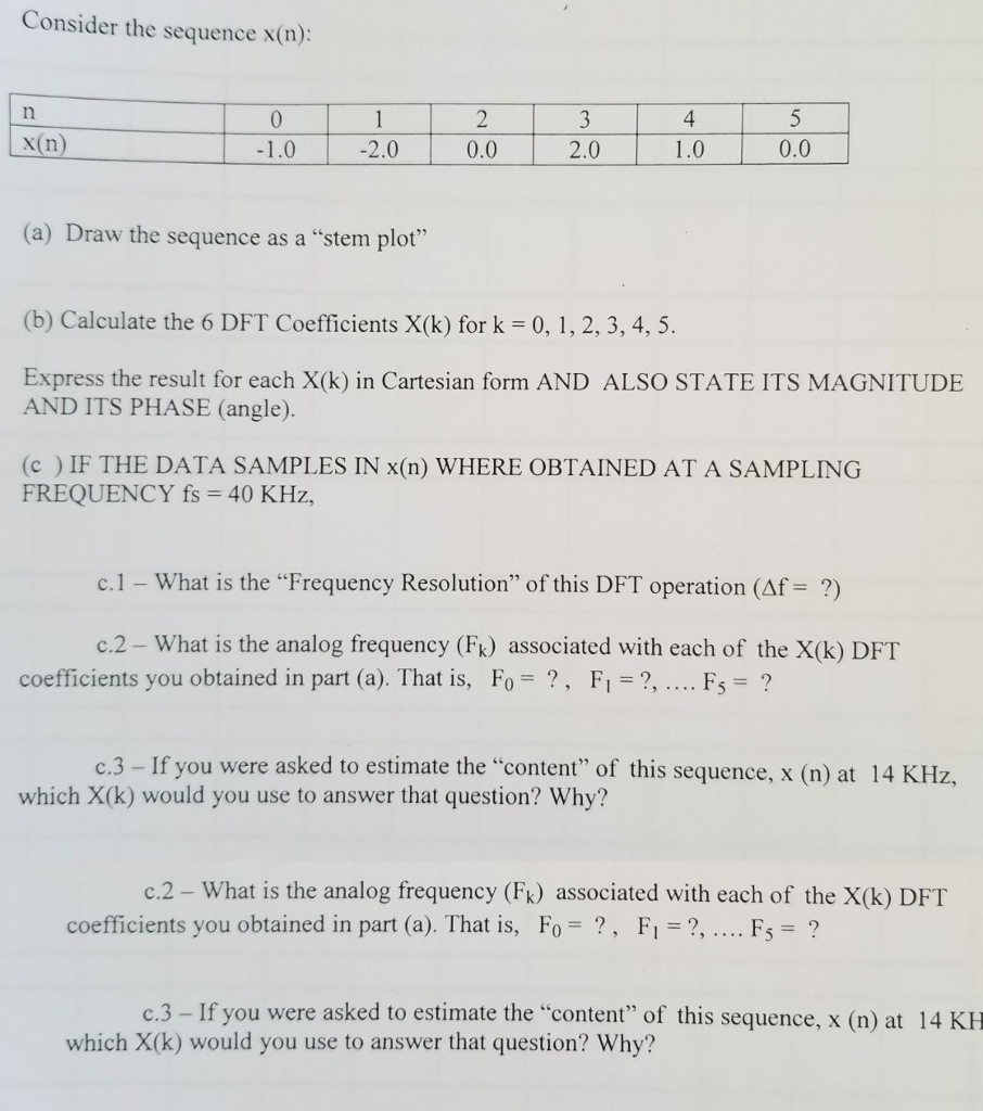 Solved Consider the sequence x(n) 4 x(n -2.0 0.0 2.0 0.0 (a) | Chegg.com