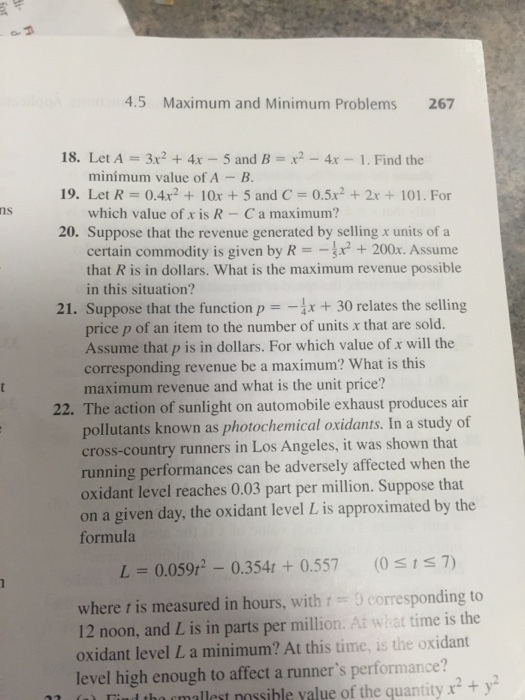 Solved 4.5 Maximum and Minimum Problems 267 18. Let A=3x2 + | Chegg.com