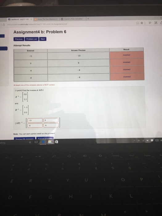 Solved Previous Problem ListNext Attempt Results Entered | Chegg.com