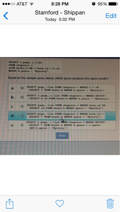 Solved Multiple choice sql question, please explain answser | Chegg.com