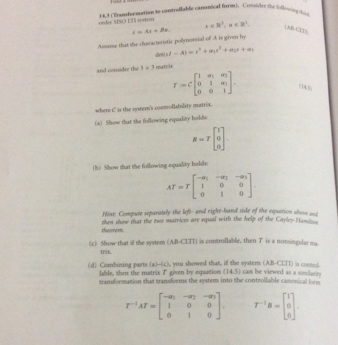 Solved Find form 14.3 (Transformation to controllable | Chegg.com