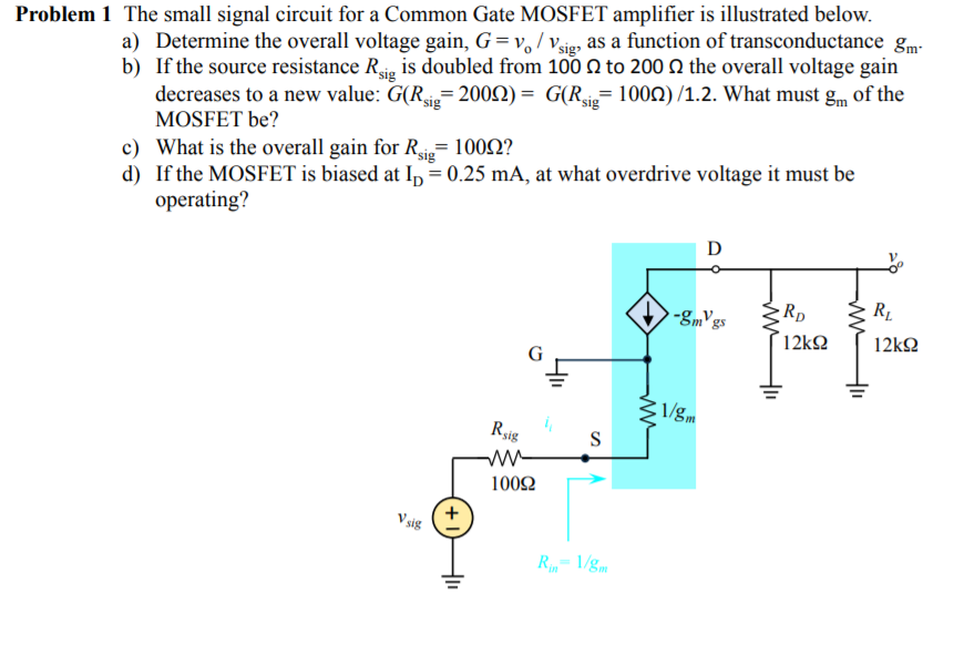 Solved Problem 1 The small signal circuit for a Common Gate | Chegg.com