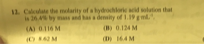 Solved Calculate the molarity of a hydrochloric acid | Chegg.com