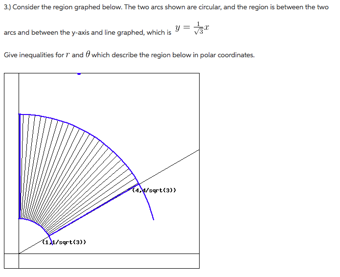 Solved 3.) Consider the region graphed below. The two arcs | Chegg.com