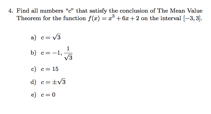 Solved Find all numbers "c" that satisfy the conclusion of | Chegg.com