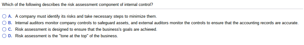 Solved Which of the following describes the risk assessment | Chegg.com