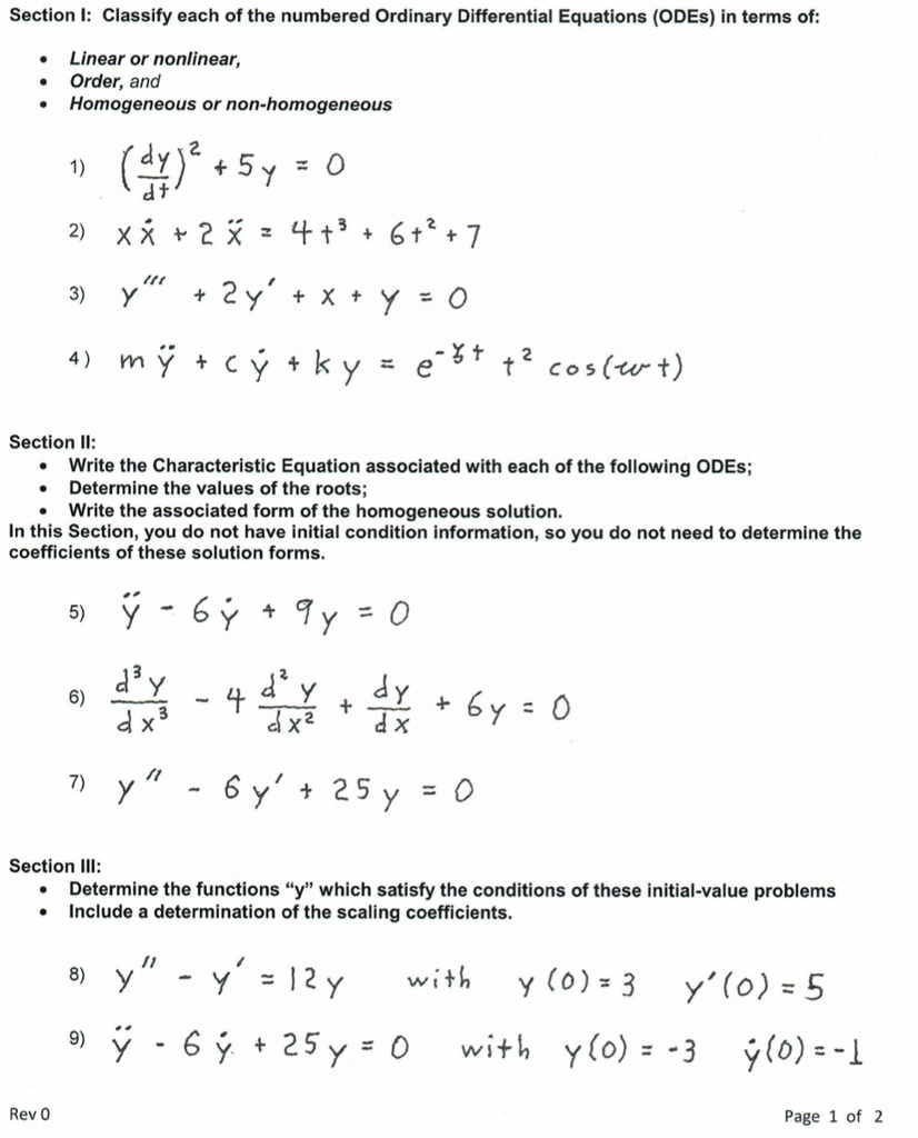 Solved Section I: Classify each of the numbered Ordinary | Chegg.com
