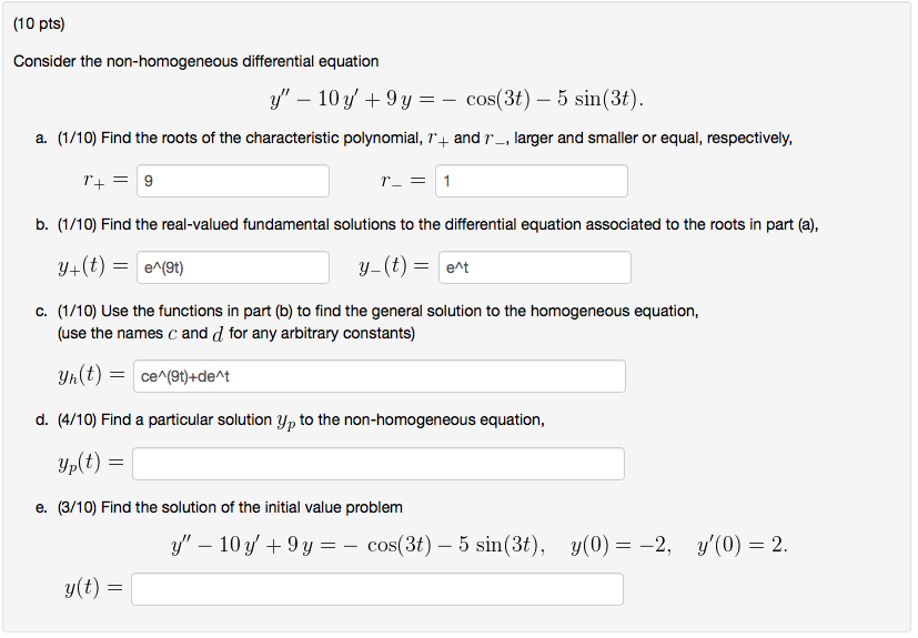 Solved (10 pts) Consider the non-homogeneous differential | Chegg.com