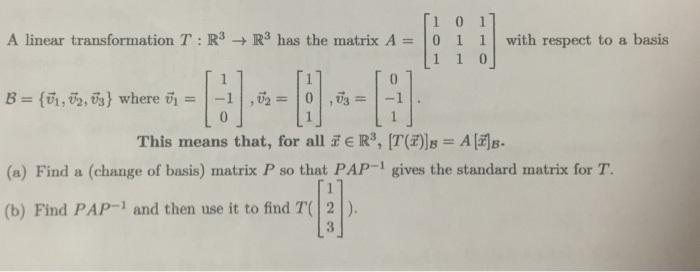 Solved A linear transformation T : R^3 rightarrow R^3 has | Chegg.com