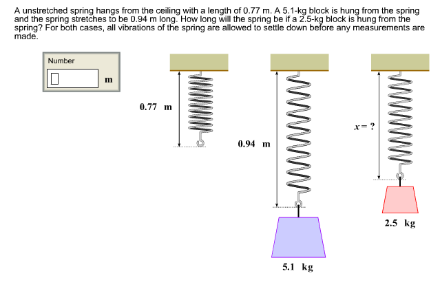 Solved A unstretched spring hangs from the ceiling with a | Chegg.com
