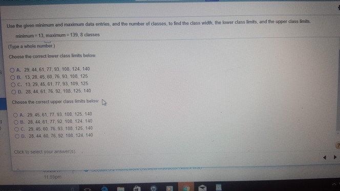 Solved Use the given minimum and maximum data entries, and | Chegg.com